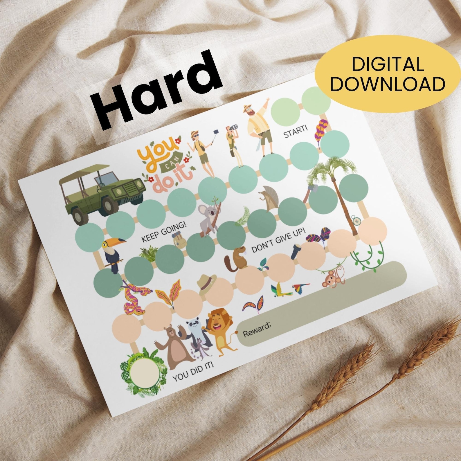 Jungle Animal Reward Chart for Kids With Printable Achievement Award ...