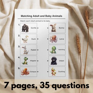 Baby Animal Matching Worksheet for Kids With Digital Animal Printable ...