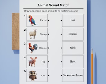 Baby Animal Matching Worksheet for Kids With Digital Animal Printable ...