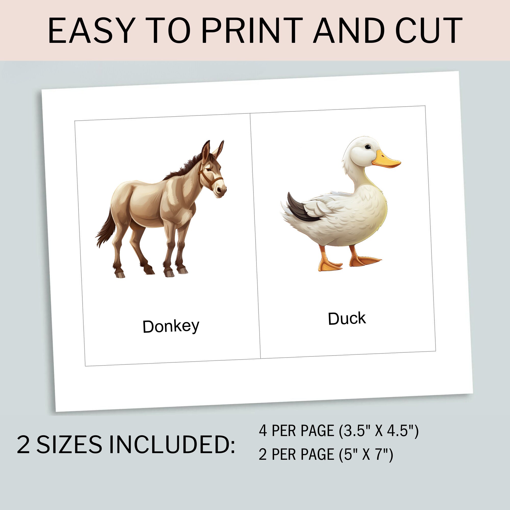 Farm Animal Digital Printable Flash Cards Learning Tool for Education ...