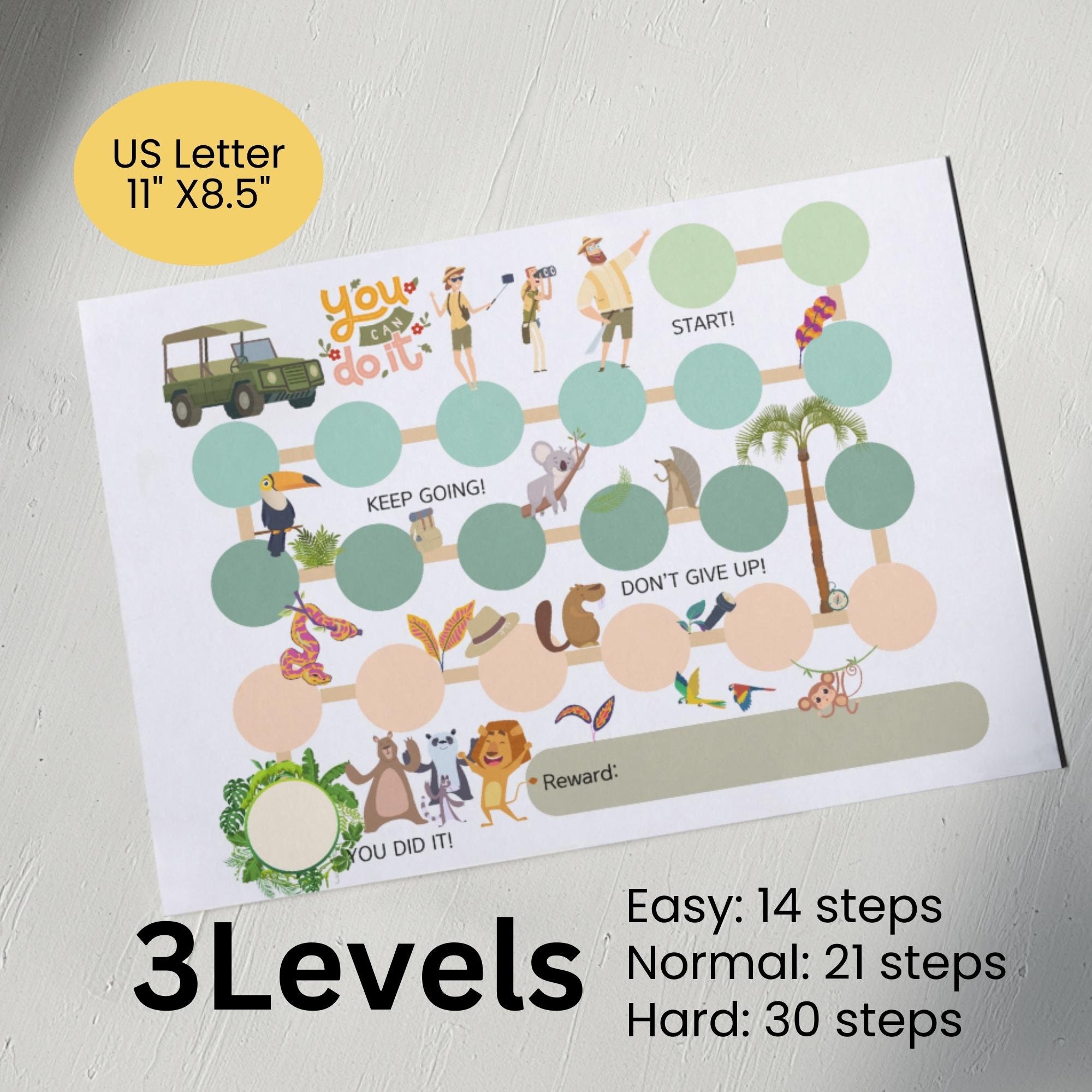 Jungle Animal Reward Chart for Kids With Printable Achievement Award ...