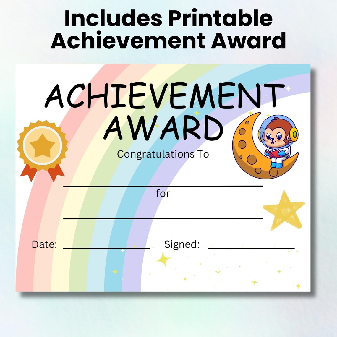 Monkey Astronaut Reward Chart for Kids With Printable Achievement Award ...