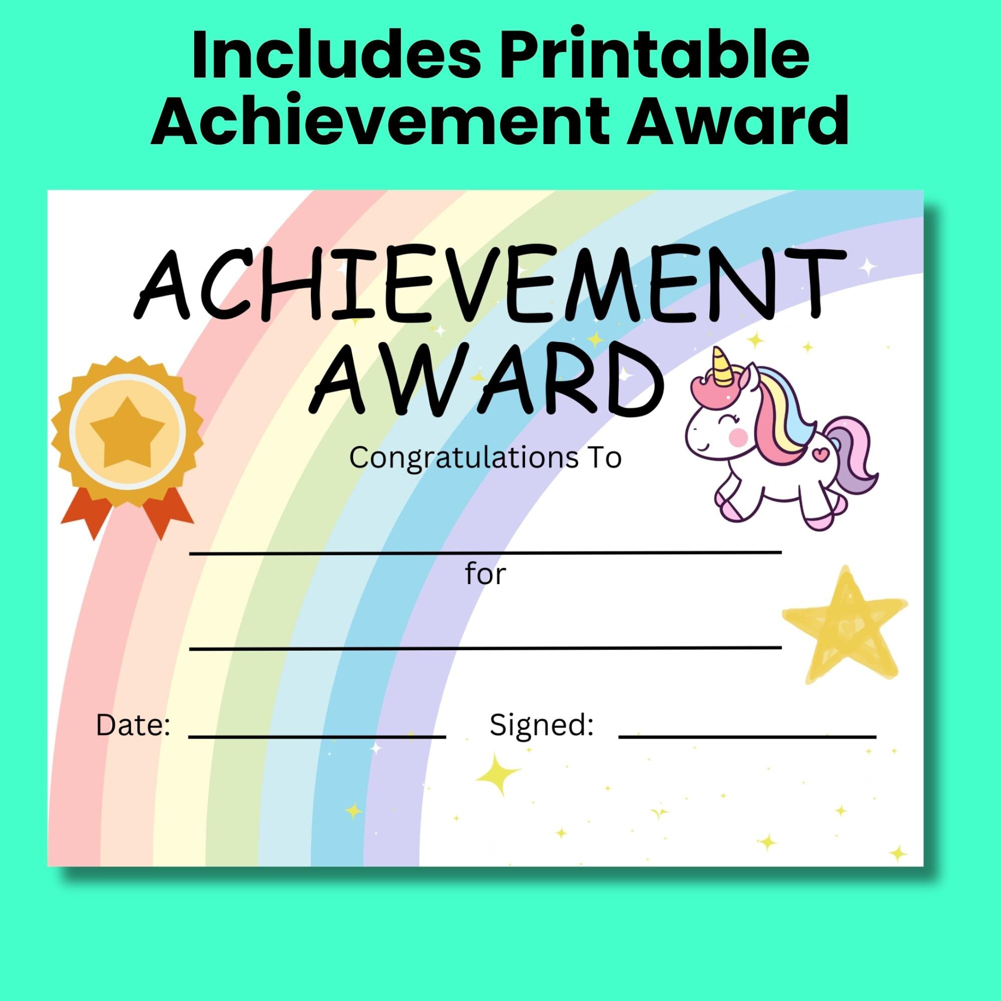 Unicorn Reward Chart for Kids With Printable Achievement Award and Idea ...