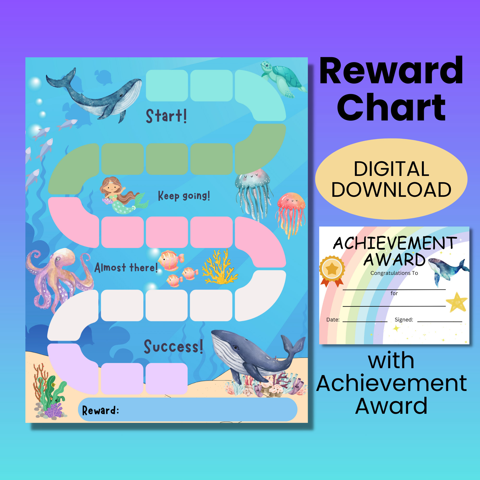 Ocean Reward Chart for Kids With Printable Achievement Award and Idea ...