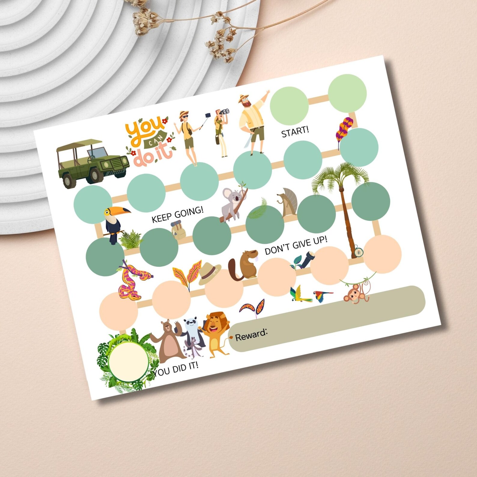 Jungle Animal Reward Chart for Kids With Printable Achievement - Etsy