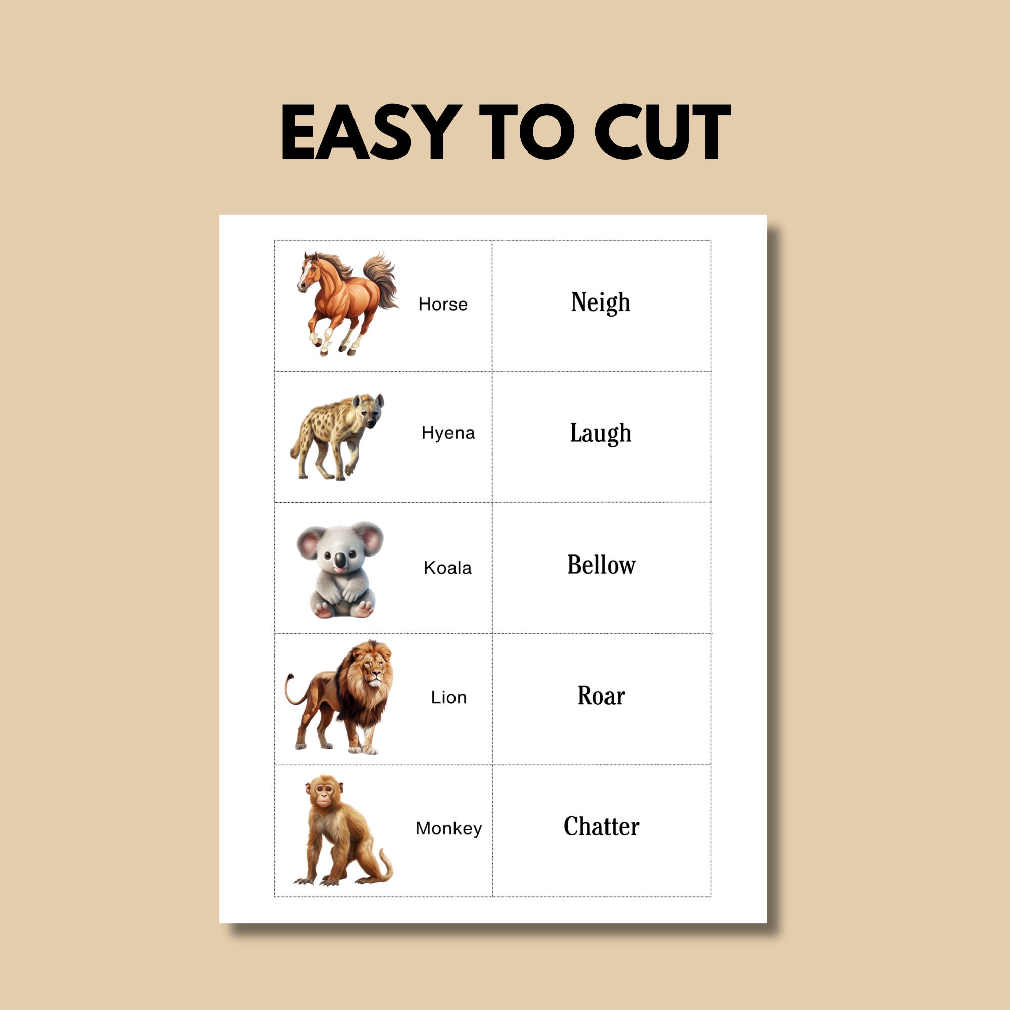 Animal Sound Matching Cards for Kids With Digital Animal Printable ...