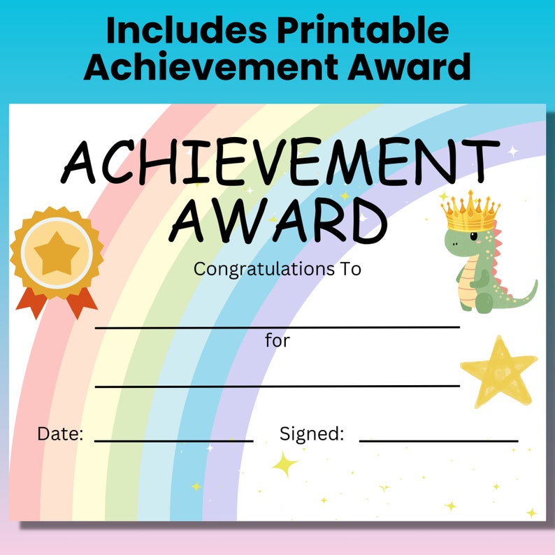Dinosaur Reward Chart for Kids With Printable Achievement Award and ...