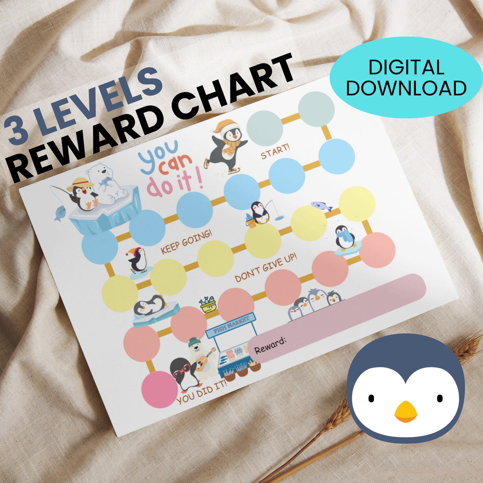 Penguin Reward Chart for Kids With Printable Achievement Award and Idea ...