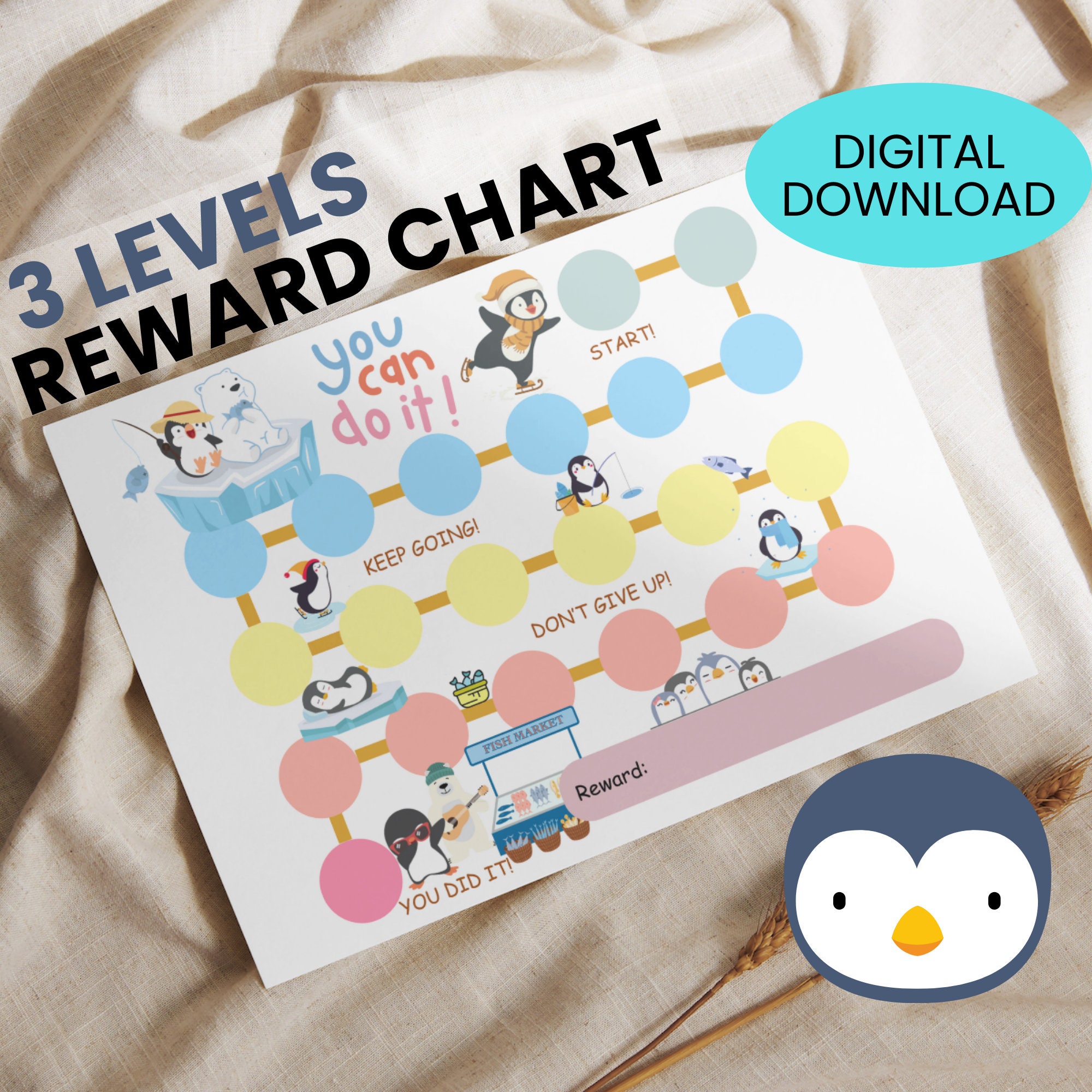 Penguin Reward Chart for Kids With Printable Achievement Award and Idea ...