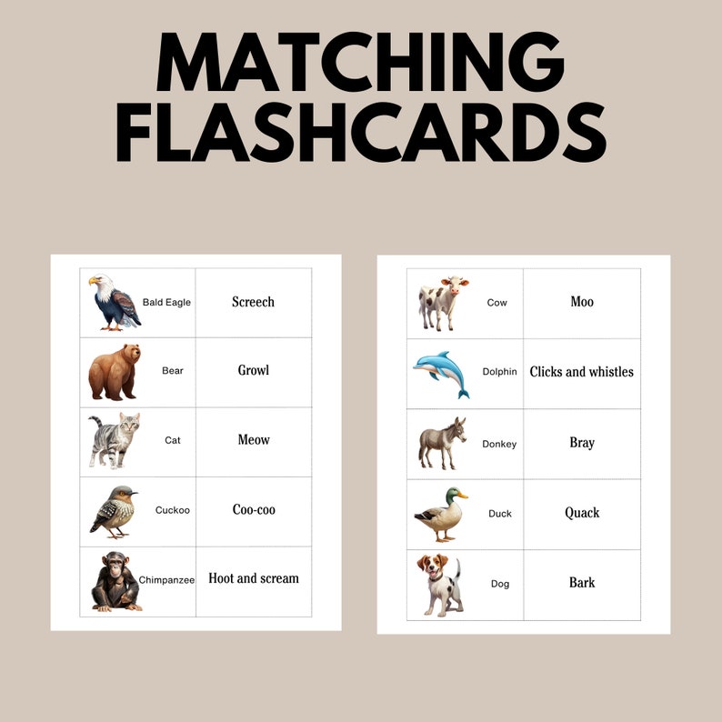 Animal Sound Matching Cards for Kids With Digital Animal Printable ...