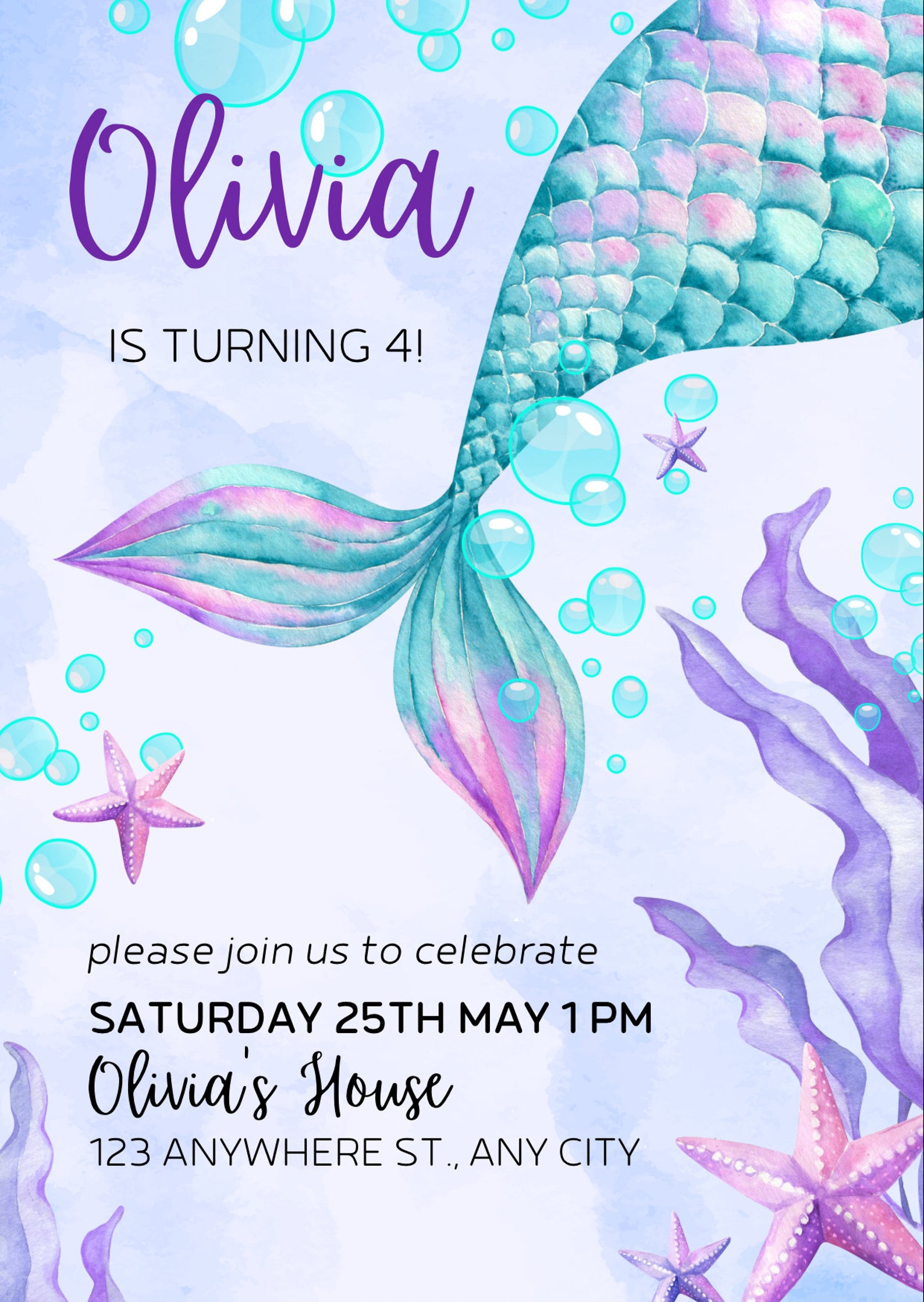 Mermaid Themed Invitation| Digital Download - Etsy