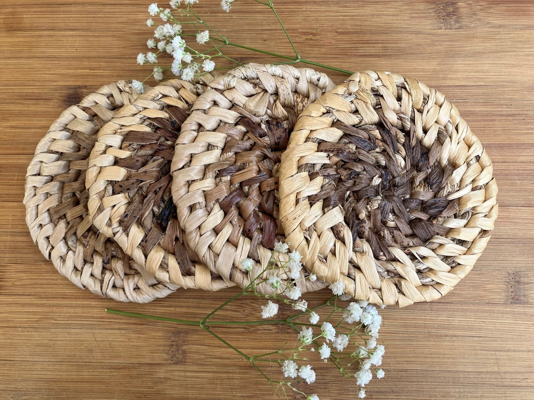 Woven Coasters Set of 4, Tan Brown Coasters, Wicker Coasters, All ...