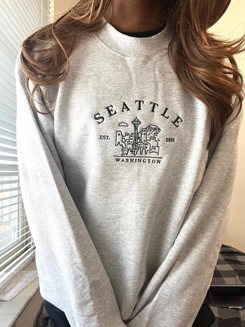 Embroidered Seattle Washington Sweatshirt, Space Needle, Spokane ...