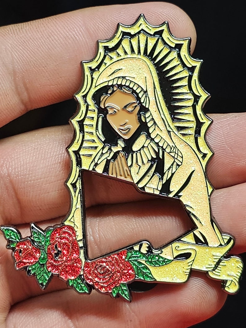 Virgin Mary Gold Glitter Pin - Etsy