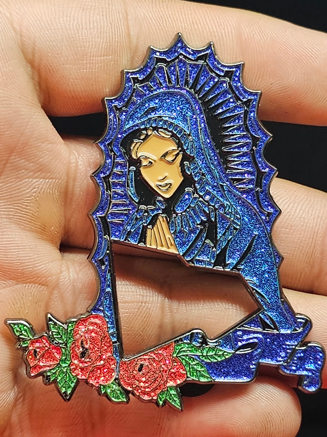 Virgin Mary Blue Glitter Pin Etsy