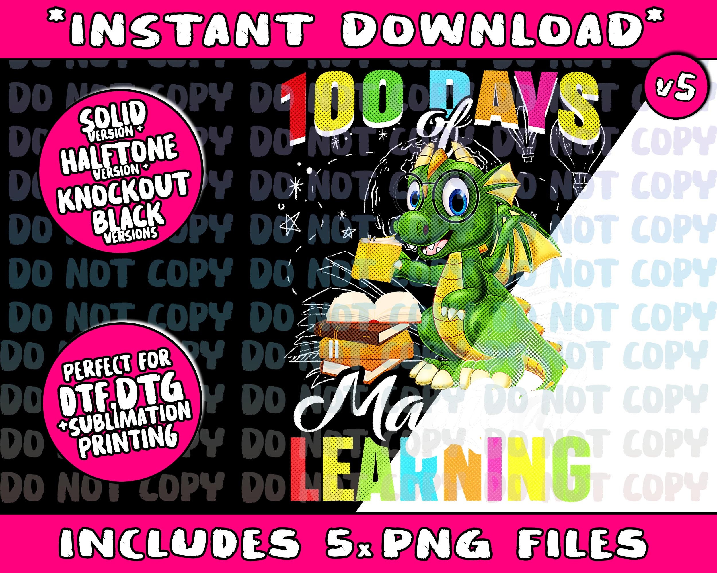 100 Days of School Magical Learning Dragon Book Teacher Kid Png Bundle ...