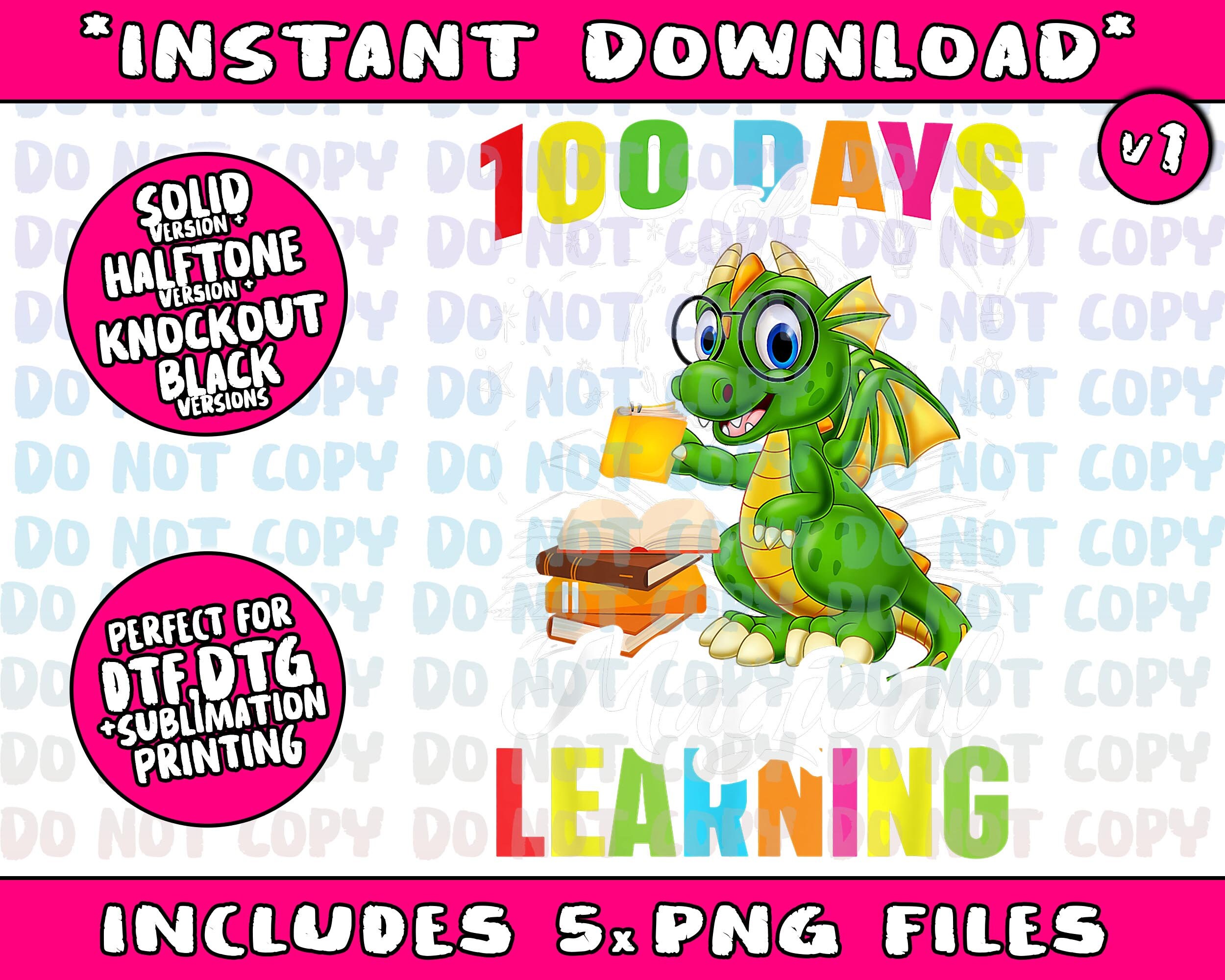 100 Days of School Magical Learning Dragon Book Teacher Kid Png Bundle ...