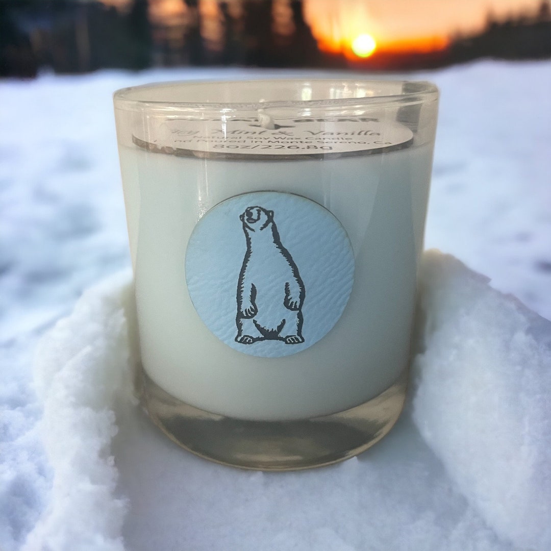 Polar Bear icy Mint & Vanilla 8oz Whiskey Glass Candle, Natural Soy ...