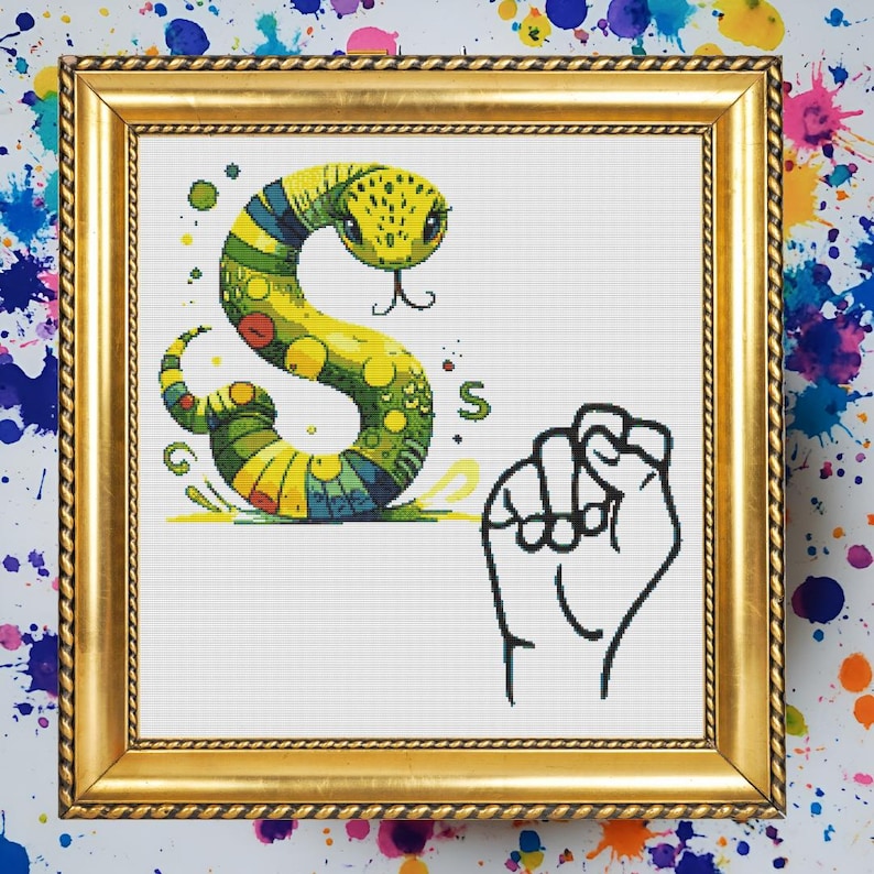Snake Alphabet Cross Stitch Pattern PDF | ASL Sign Language Letter S ...