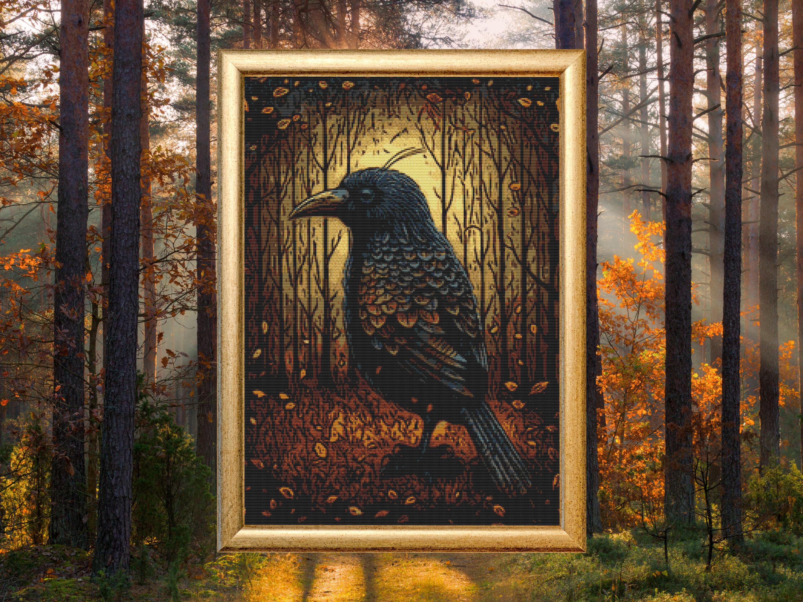 Mystical Forest Raven Cross Stitch Pattern – Gothic Crow in Enchanted ...