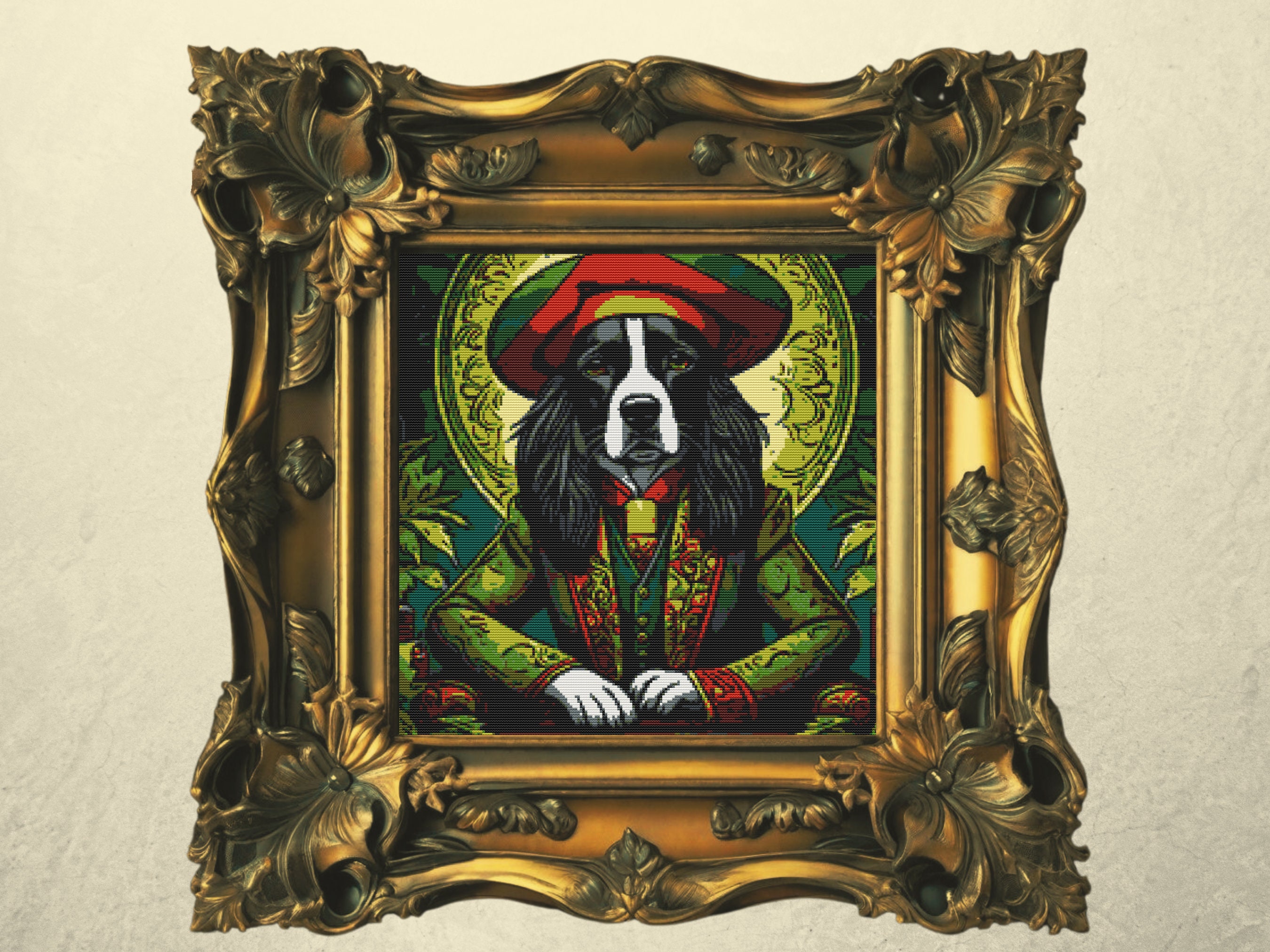 Regal Rasta Dog Cross Stitch Pattern, Jamaican Vibes Canine Embroidery ...