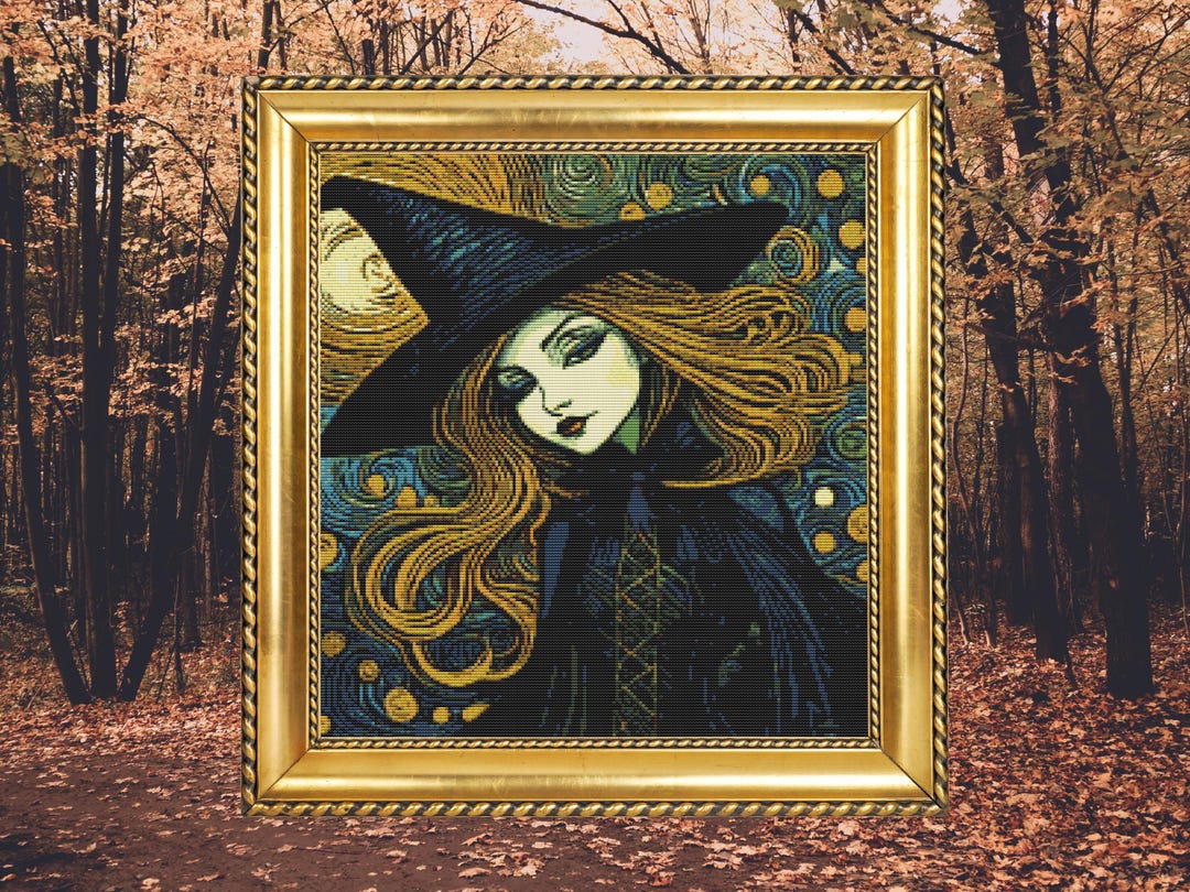 Witch Starry Night Cross Stitch Pattern | Gothic Xstitch (PDF) - Etsy