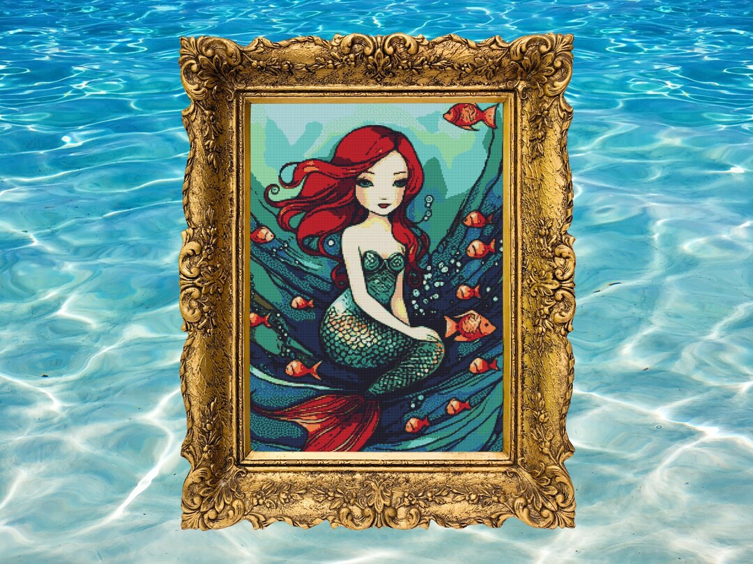 Mermaid Cross Stitch Pattern Vibrant Underwater Fantasy Design Beginner ...