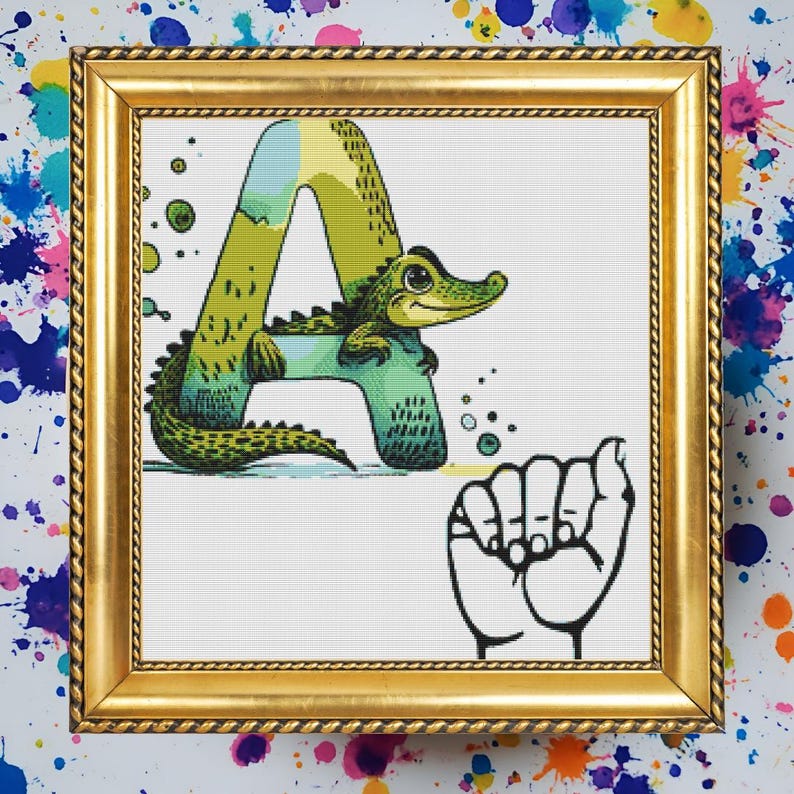 ASL Alphabet Cross Stitch Pattern, Alligator Letter A, American Sign ...