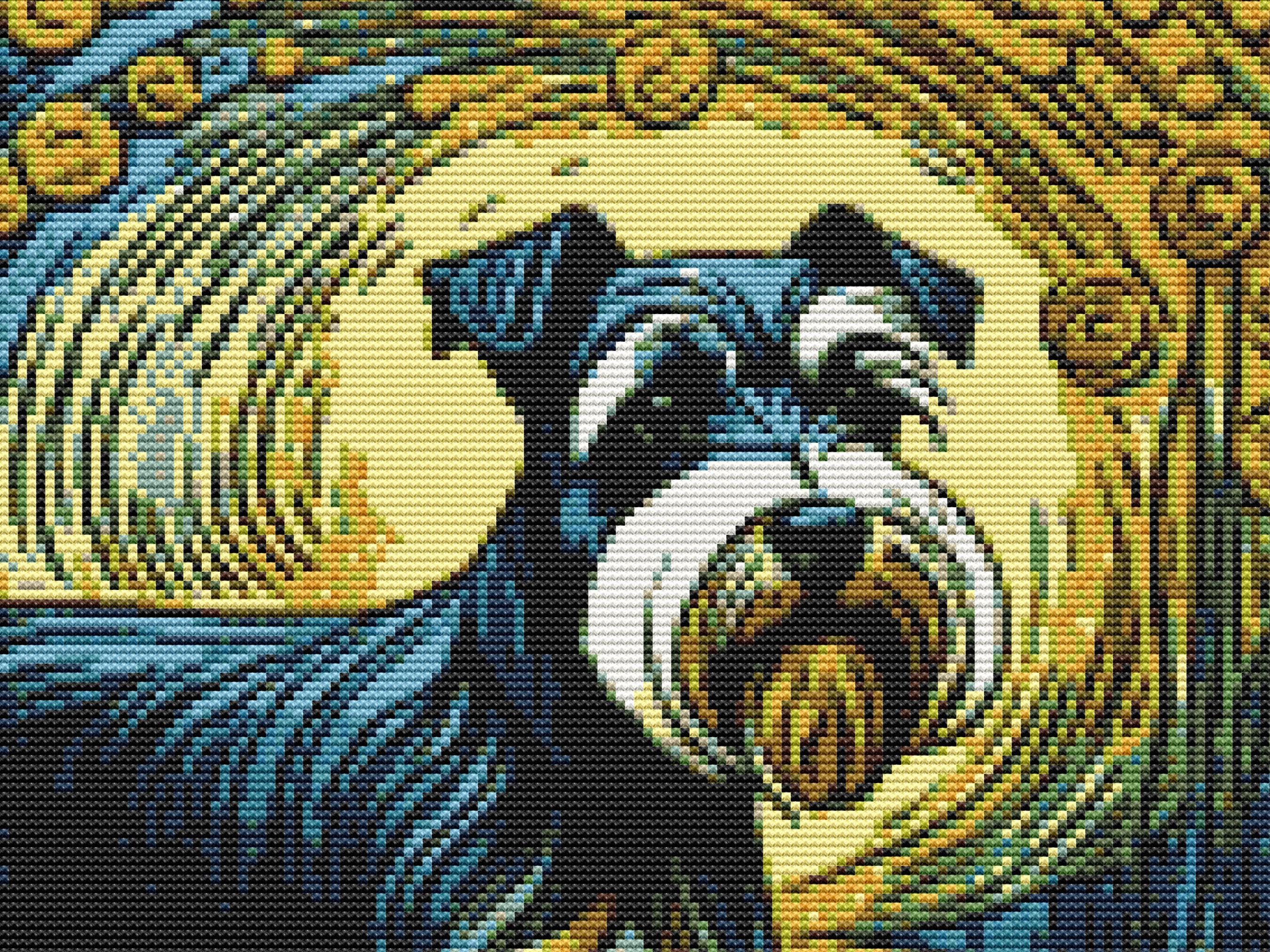 Schnauzer Cross Stitch Pattern PDF | Van Gogh Inspired Miniature ...