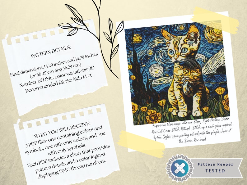 The Starry Night Painting Devon Rex Cat Cross Stitch - Van Gogh ...