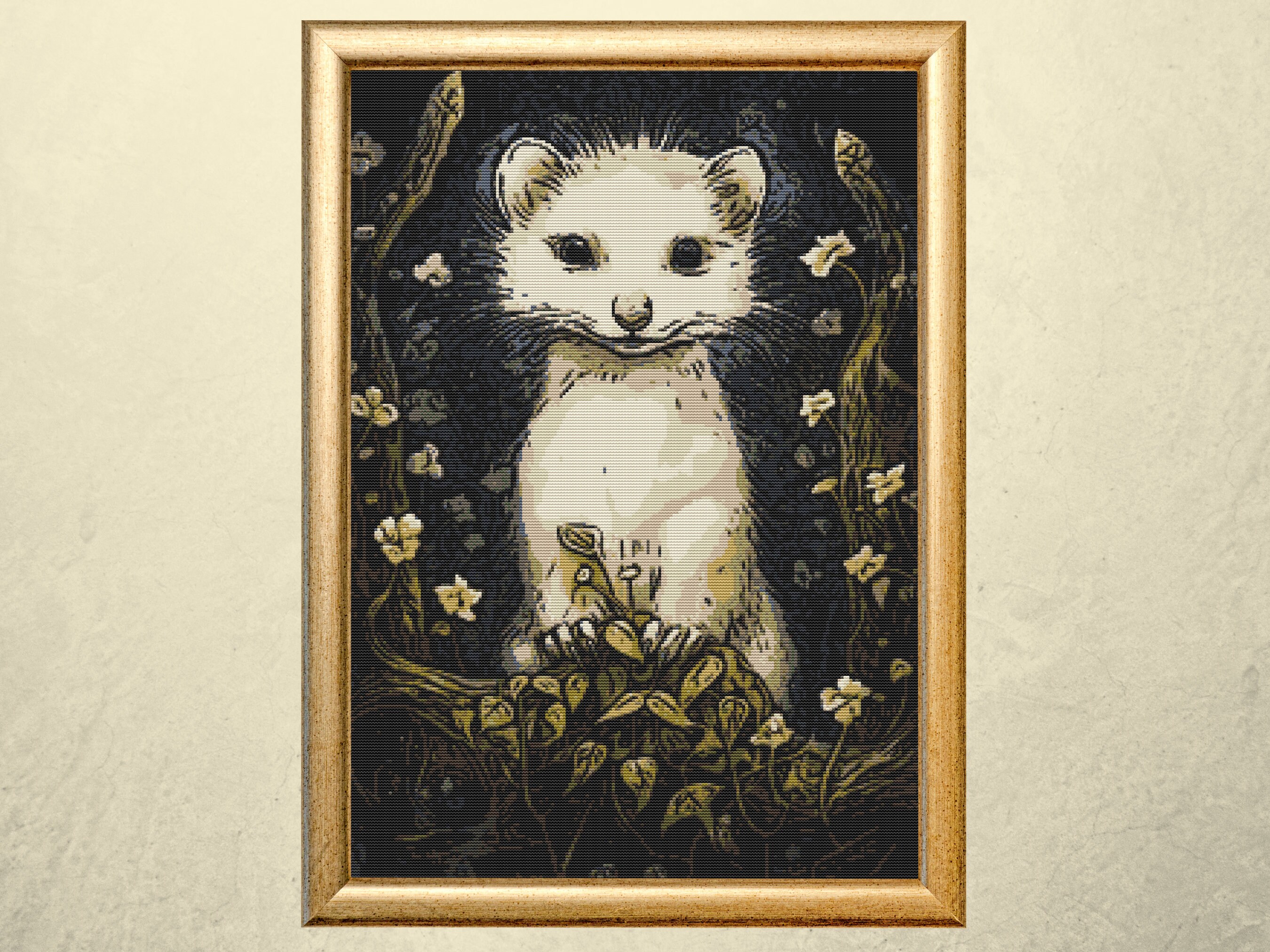 Whimsical Weasel With Flowers Cross Stitch Pattern, Easy DIY Nature ...