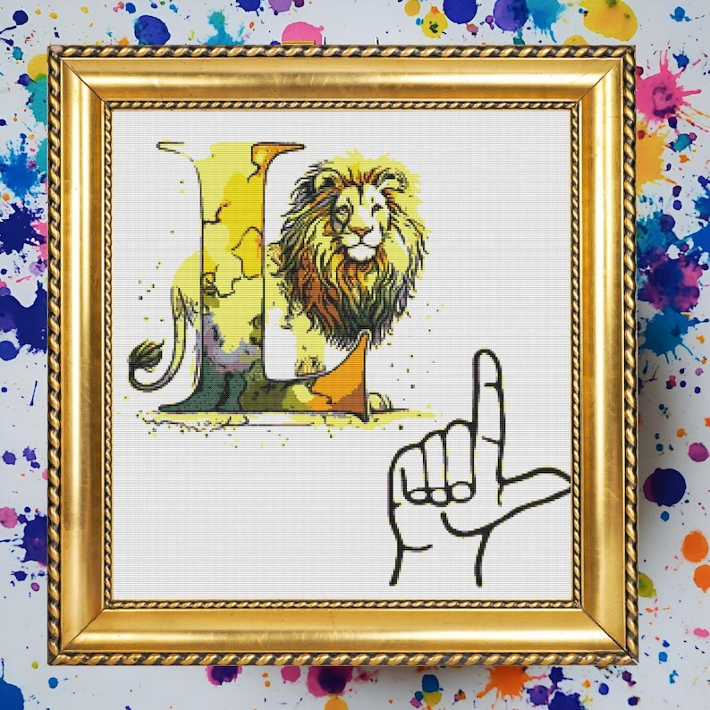Lion Alphabet Cross Stitch Pattern PDF | ASL Sign Language Letter L ...