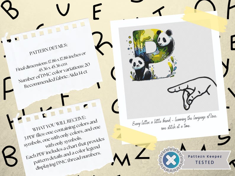 Panda Alphabet Cross Stitch Pattern PDF | ASL Sign Language Letter P ...