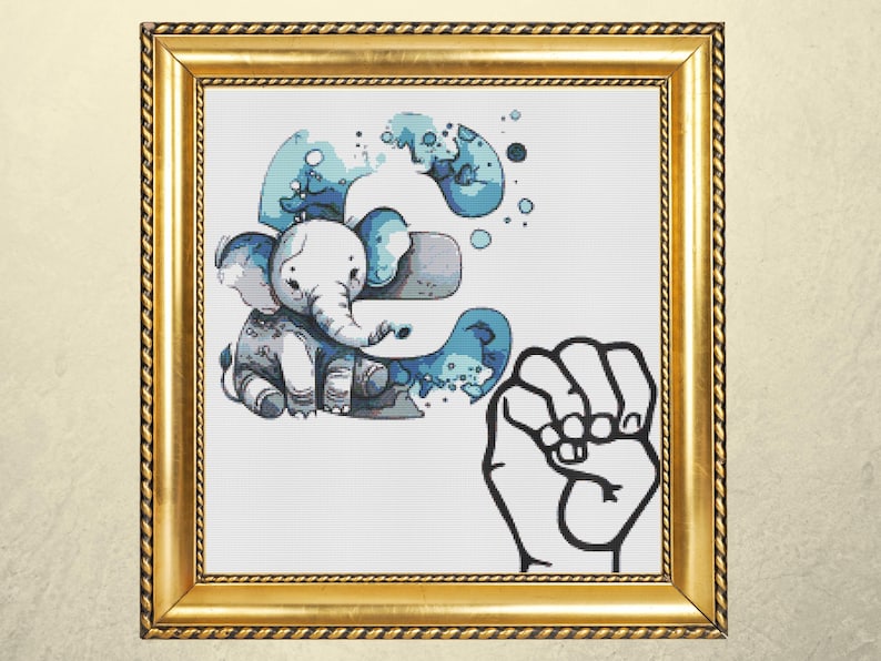 Elephant Alphabet Cross Stitch Pattern PDF | ASL Sign Language Letter E ...