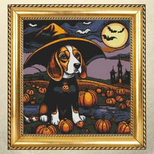 Beagle Halloween Cross Stitch Pattern | Wicca Cross Stitch Pattern ...