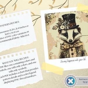 Dapper Badger Cross Stitch Pattern, Elegant Animal Design, Pattern ...