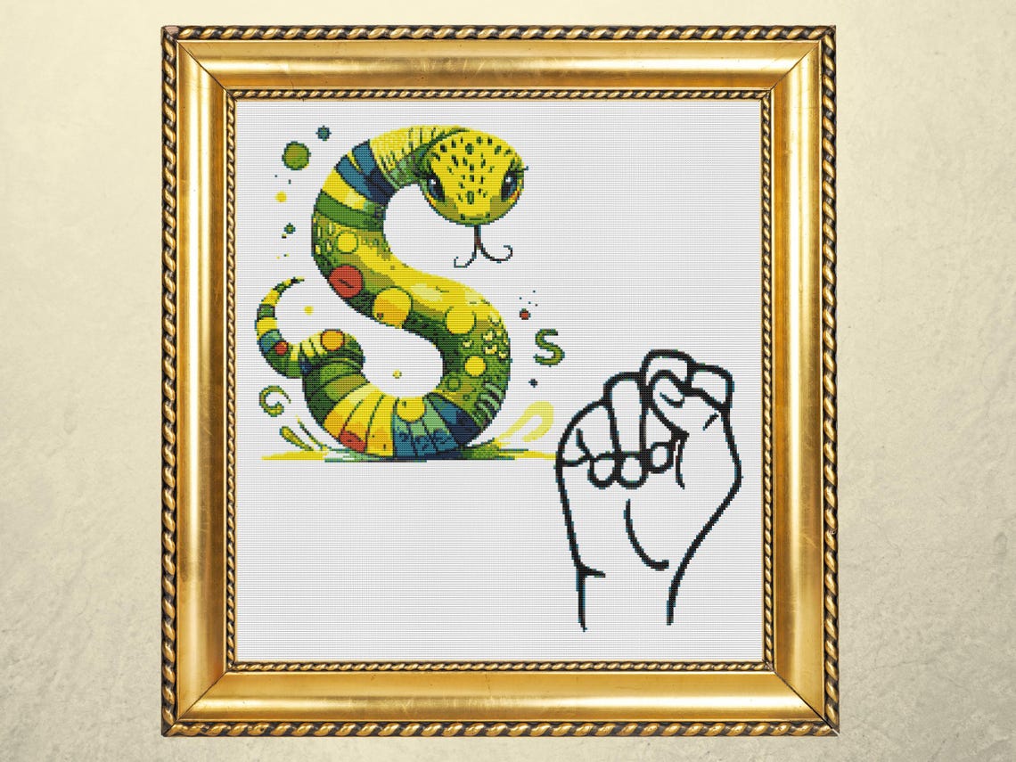 Snake Alphabet Cross Stitch Pattern PDF | ASL Sign Language Letter S ...