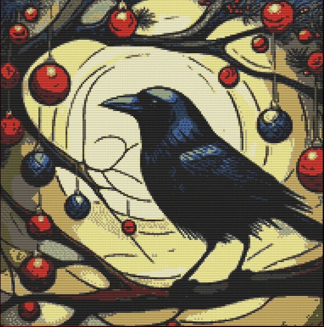 Christmas Crow Cross Stitch Pattern Festive Holiday DIY Embroidery ...