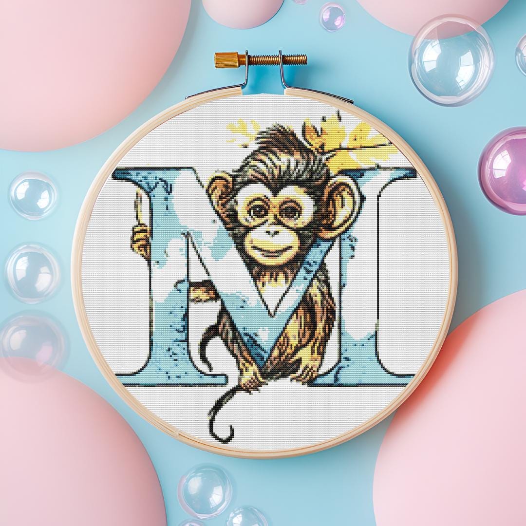Monkey M Letter Cross Stitch Pattern | Alphabet Embroidery | DIY Home ...