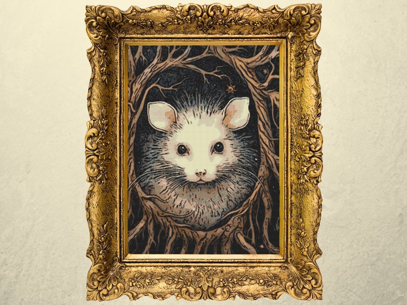 Whimsical Mouse in Tree Hollow Cross Stitch Pattern, Easy DIY Nature ...