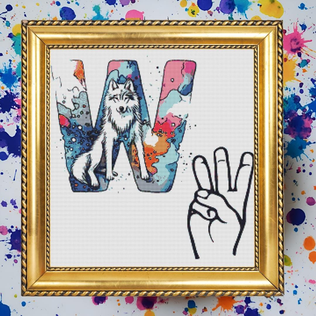 Wolf Alphabet Cross Stitch Pattern PDF | ASL Sign Language Letter W ...