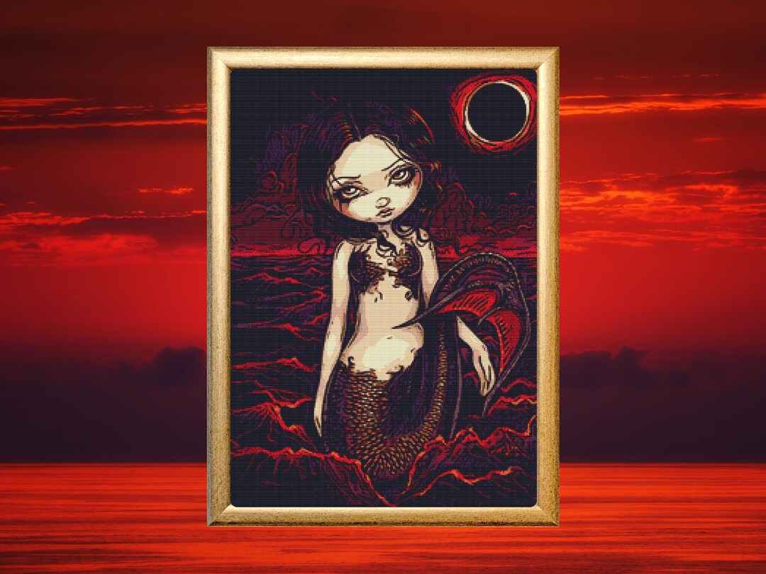 Mermaid Eclipse Cross Stitch Pattern | Dark Fantasy Sea Siren (PDF ...
