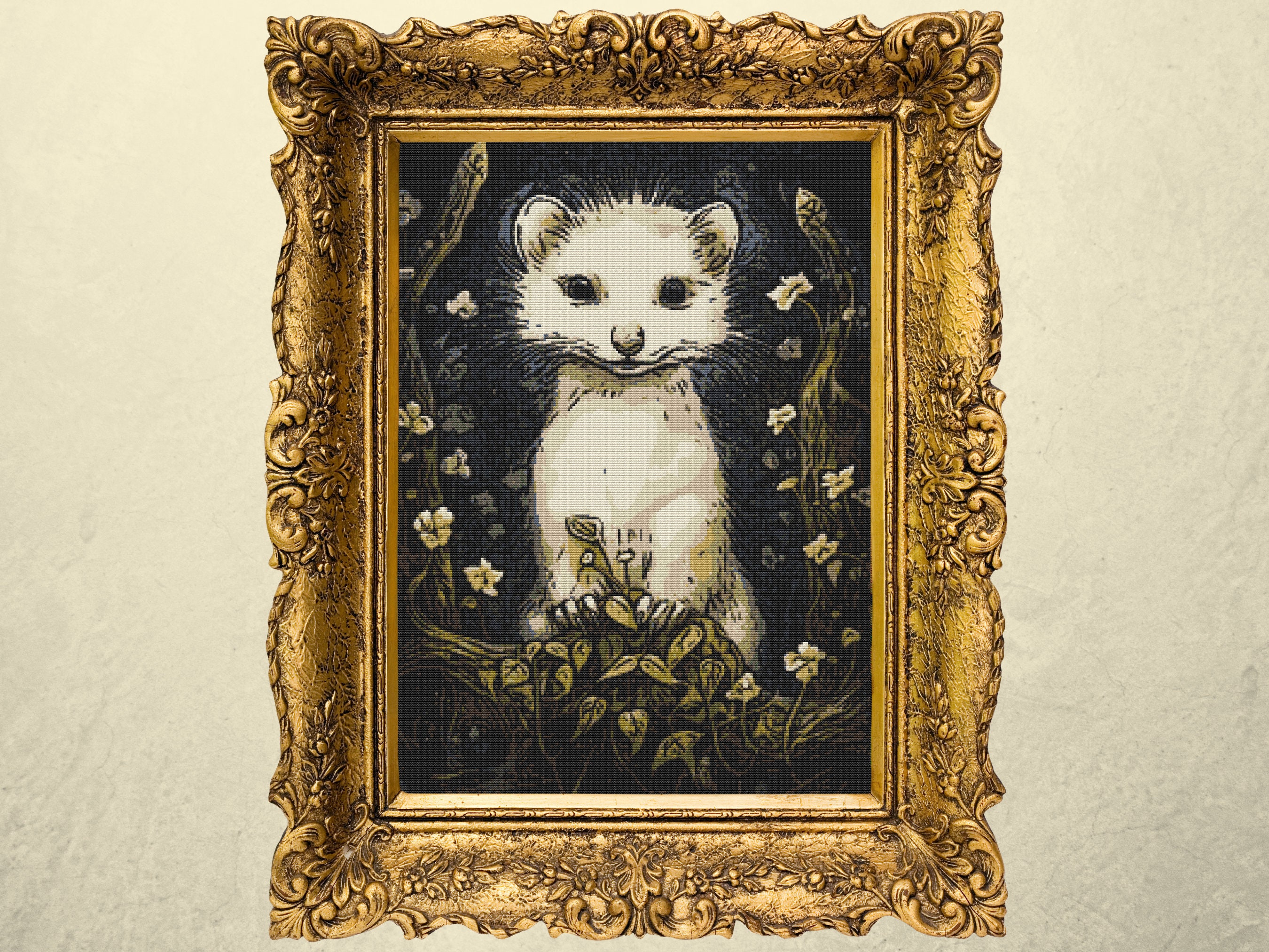 Whimsical Weasel With Flowers Cross Stitch Pattern, Easy DIY Nature ...