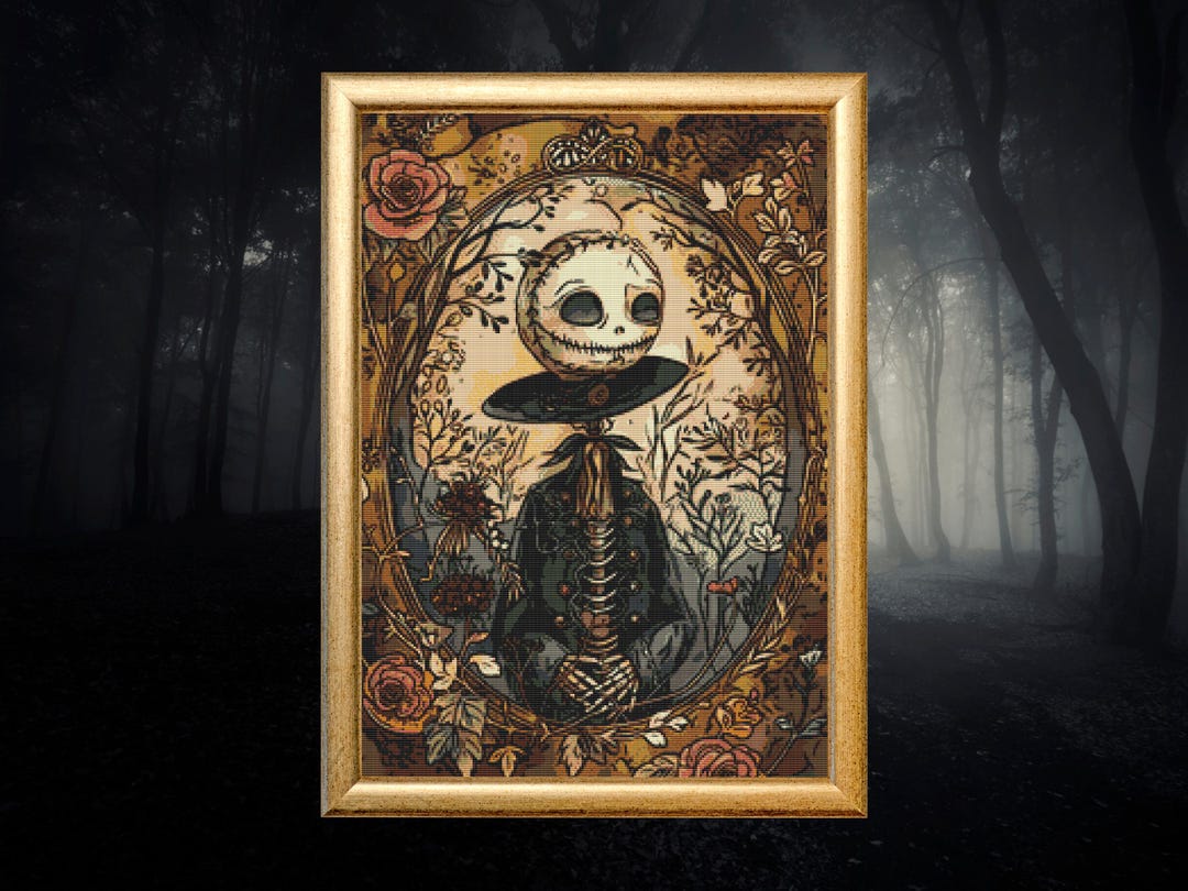 Skeleton Garden Keeper Cross Stitch Pattern – Gothic Skeleton in Floral ...