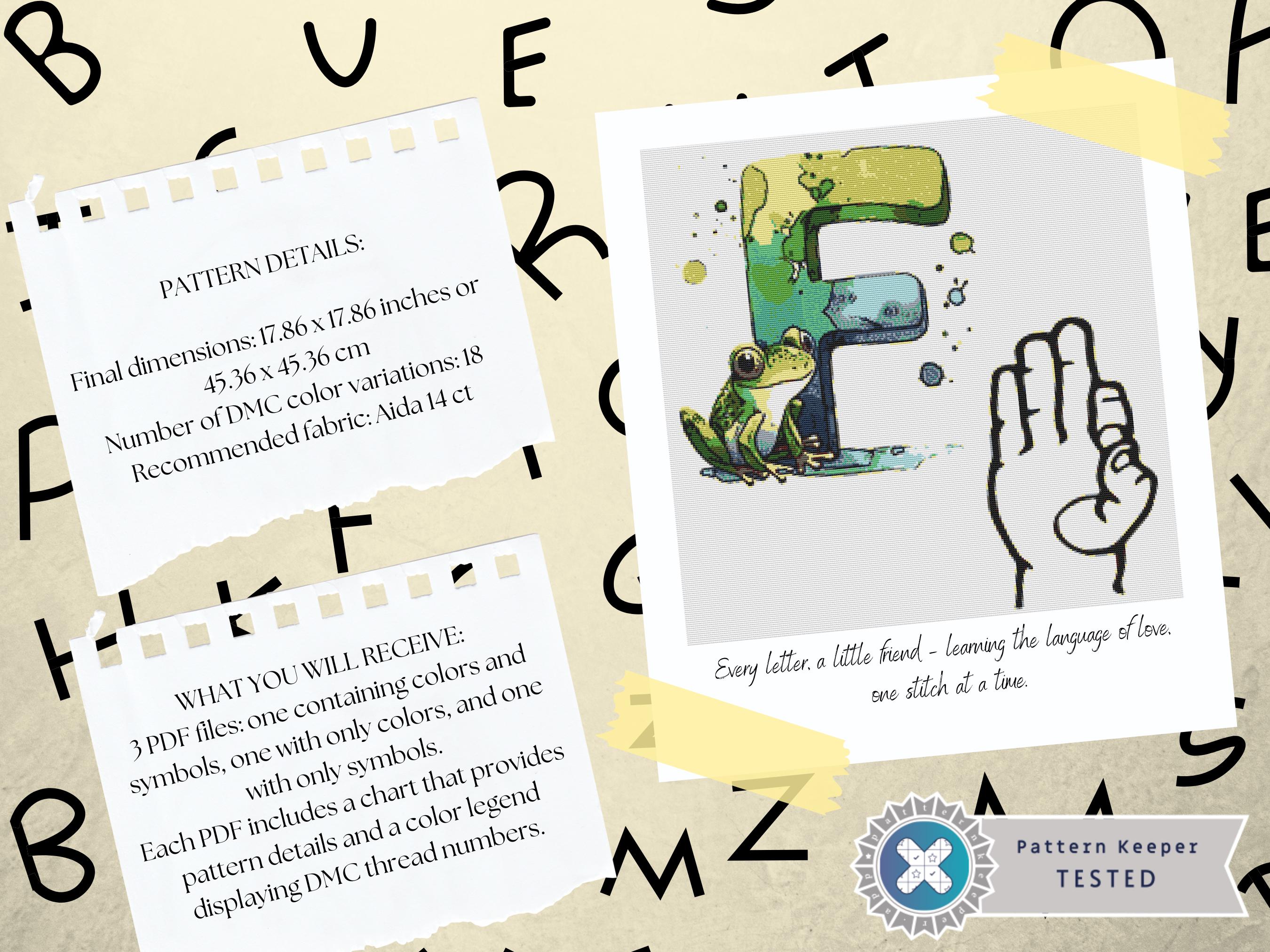 Frog Alphabet Cross Stitch Pattern PDF | ASL Sign Language Letter F ...