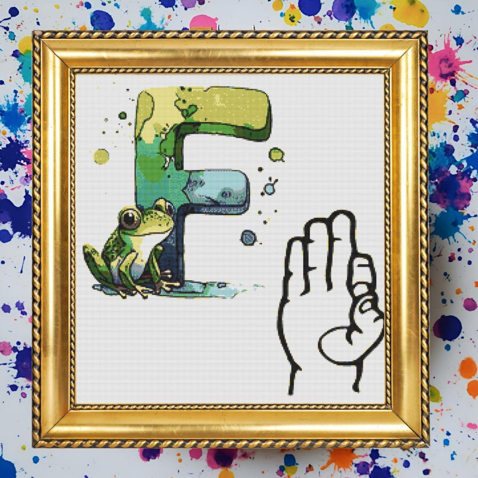 Frog Alphabet Cross Stitch Pattern PDF | ASL Sign Language Letter F ...