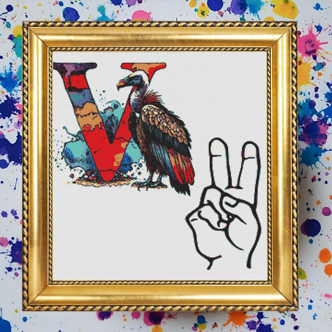 Vulture Alphabet Cross Stitch Pattern PDF | ASL Sign Language Letter V ...