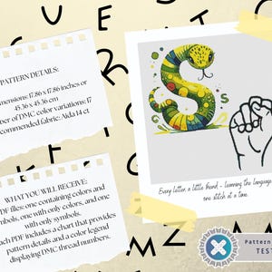 Snake Alphabet Cross Stitch Pattern PDF | ASL Sign Language Letter S ...