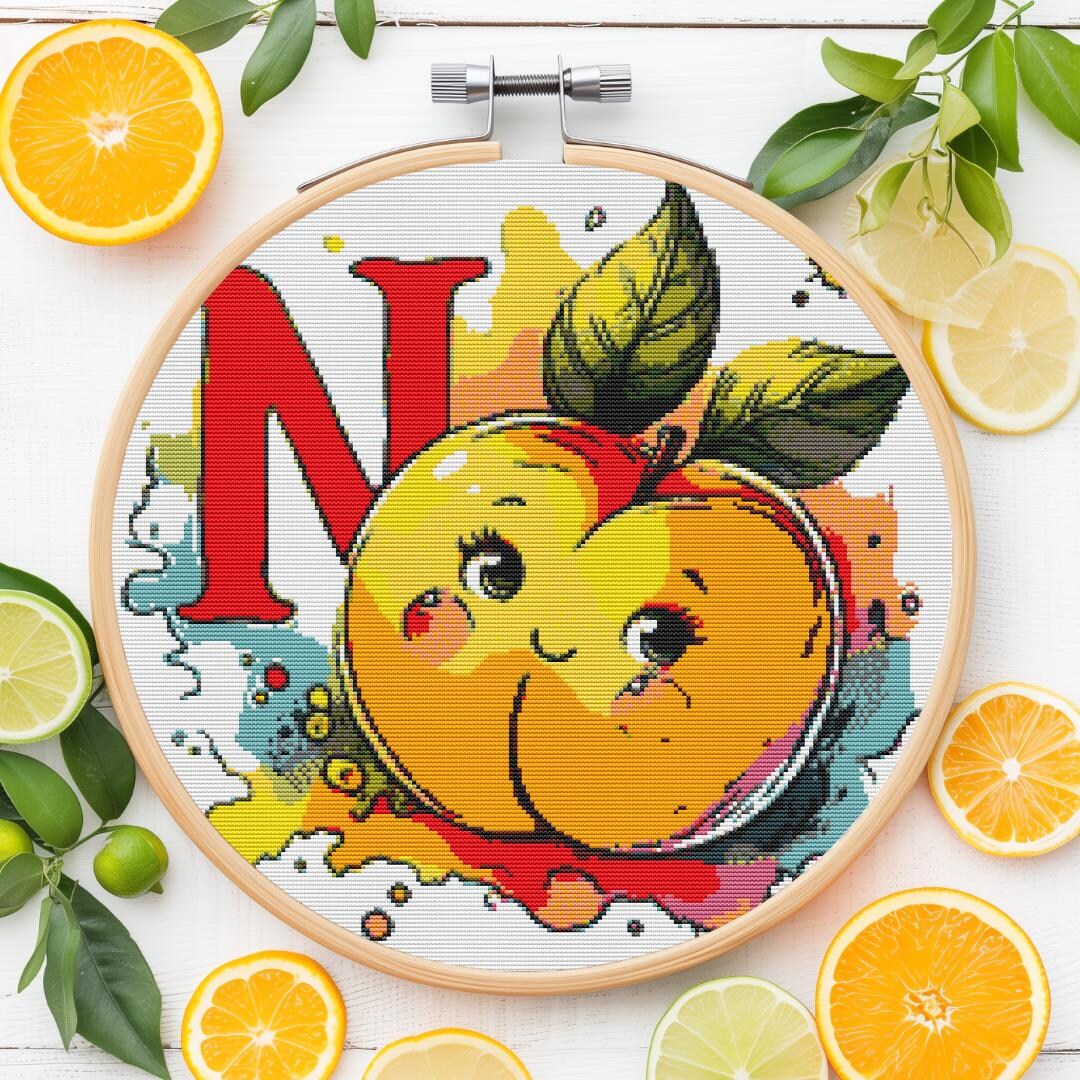 Notable 'N' for Nectarine Cross Stitch Pattern, Juicy Alphabet ...