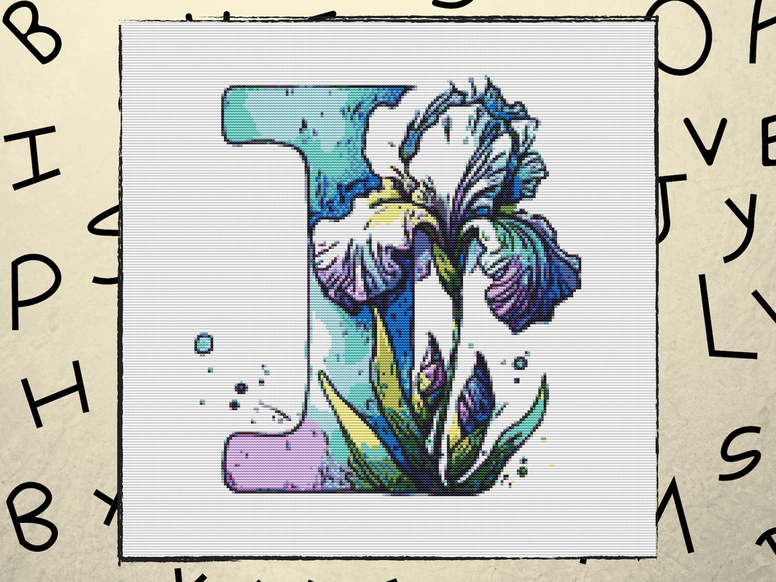 Iris Flower Monogram Cross Stitch Pattern – Elegant Floral Letter I ...